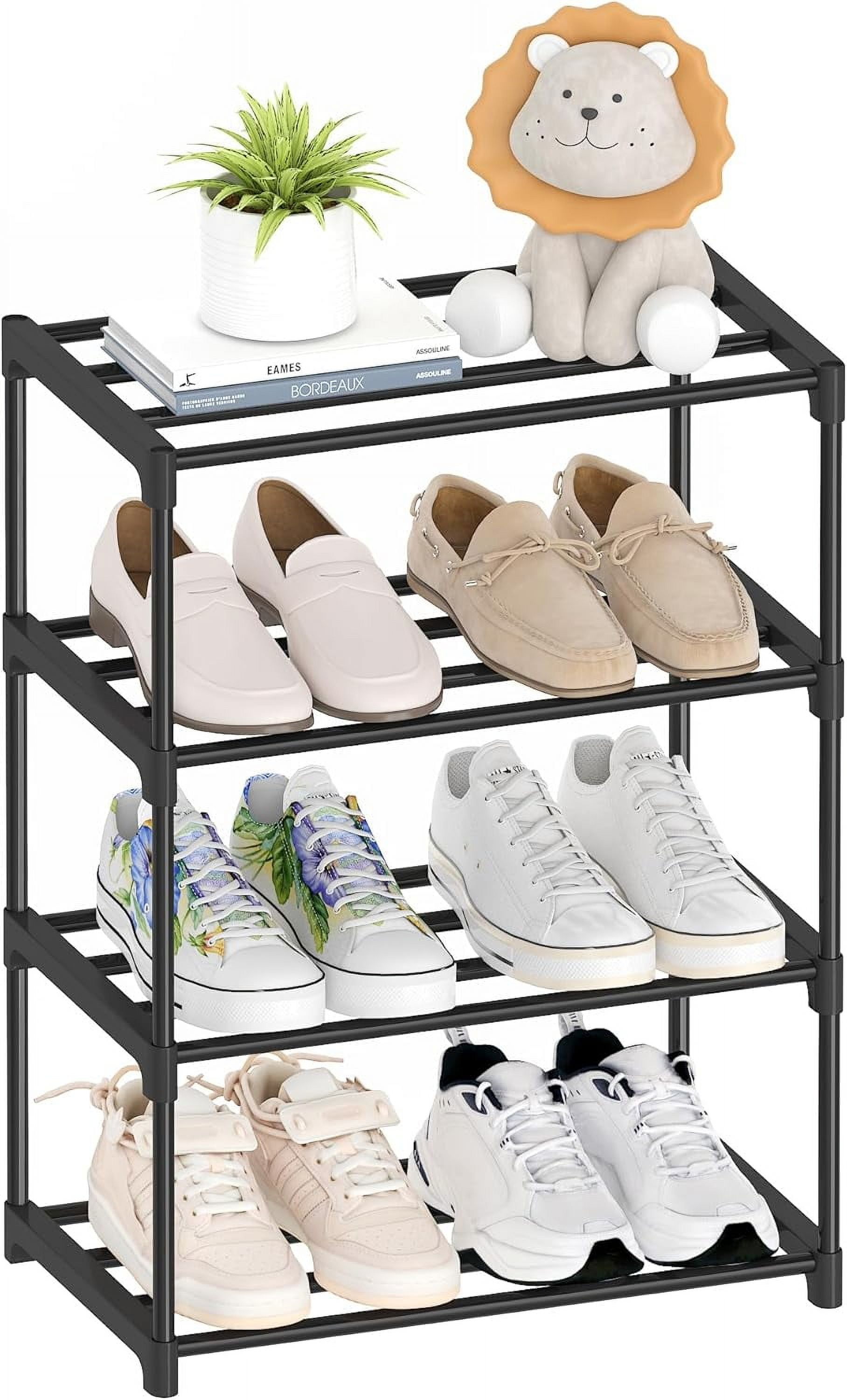 4 Tier Small Shoe Rack, Narrow Stackable Shoe Shelf for Kids Toddler ...