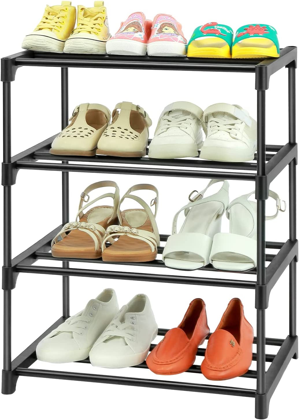 4-Tier Small Shoe Racks, Narrow Shoe Rack for 6-8 Pairs Shoe Storage ...
