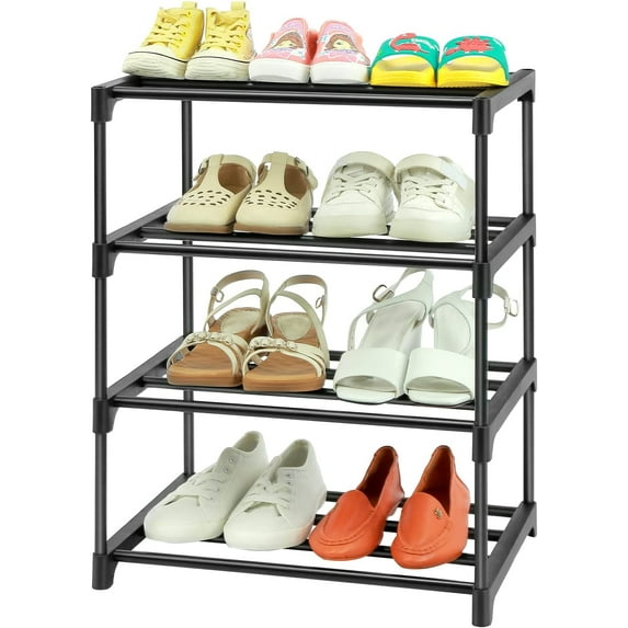4-Tier Small Shoe Racks, Narrow Shoe Rack for 6-8 Pairs Shoe Storage ...