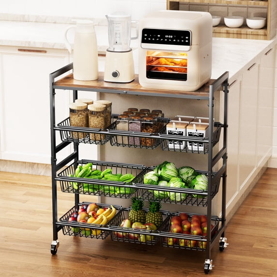 4-Tier Snack Cart with Wheels, 29''W Toy Storage Organizer, Rolling ...
