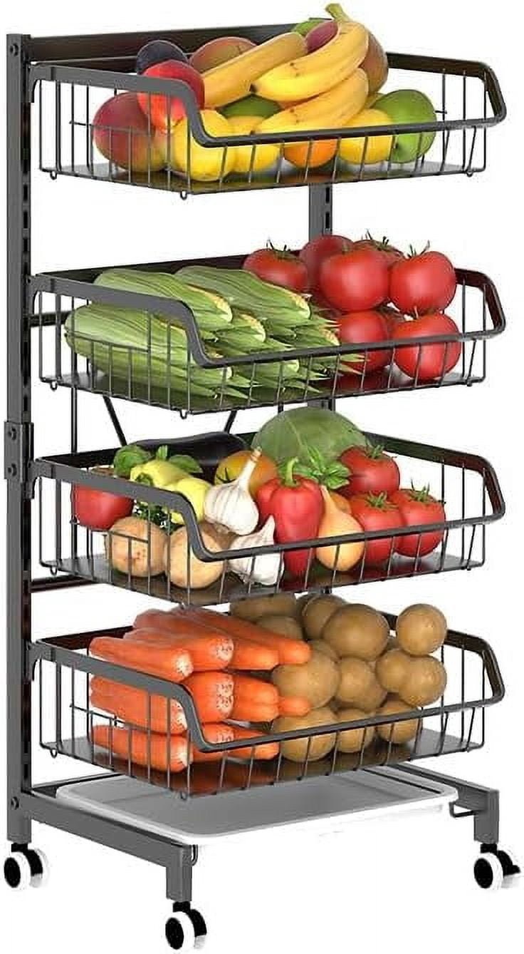 4-Tier Snack Cart with Wheels – Versatile Fruit and Vegetable Storage ...