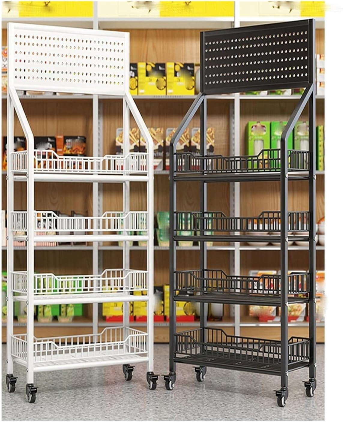 4-Tier Snack Display Rack with Hooks, Supermarket Snack Stand for Candy ...