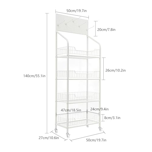 4-Tier Snack Display Shelf Rack Floor-Standing Rolling Snack Cart with ...