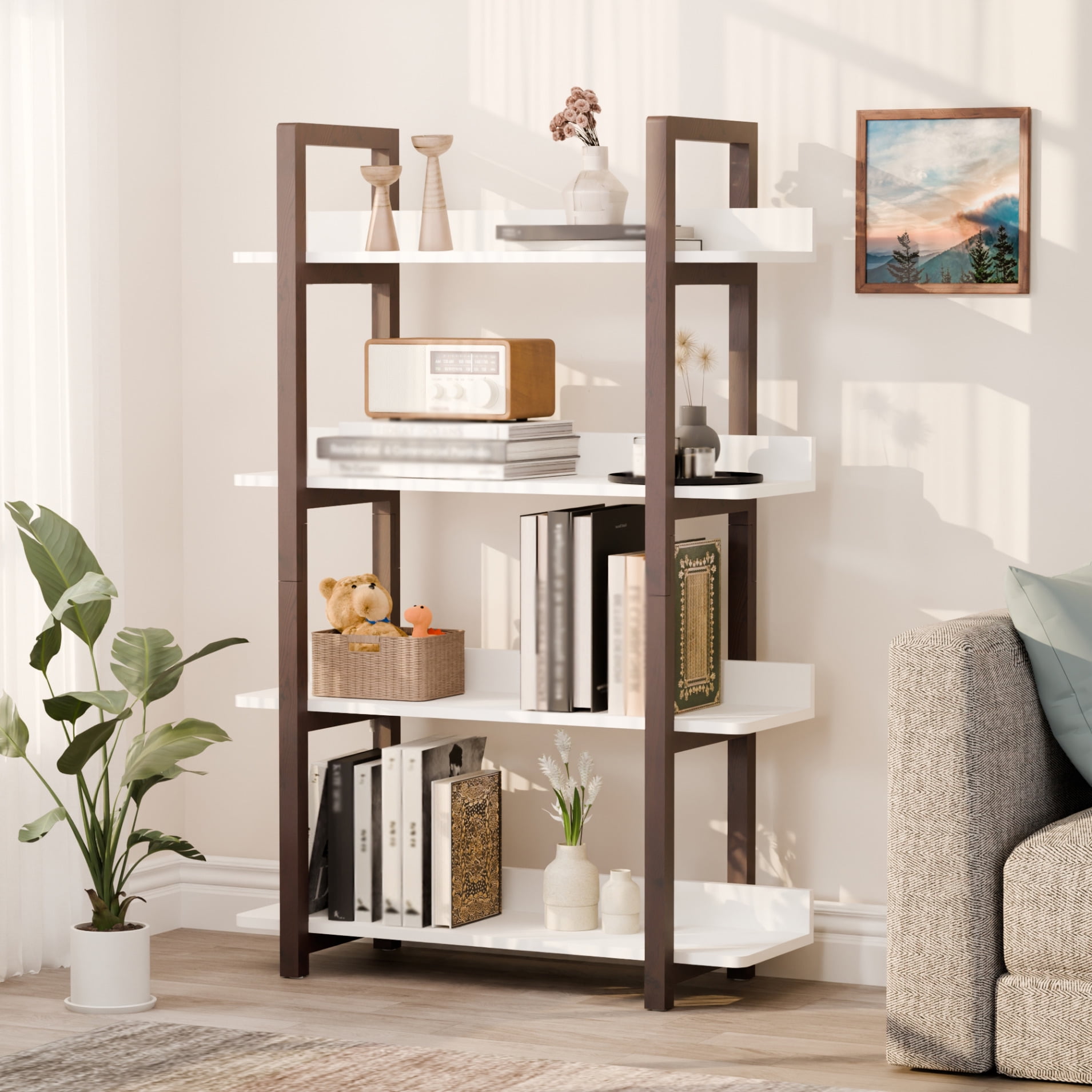4-Tier Solid Wood Bookcase, 47.2" Tall Waterproof Cedar Bookshelf ...
