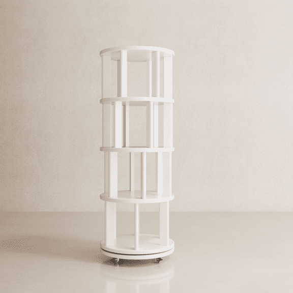 Solid Wood Rotating Bookshelf on Wheels 6 Tier Round Revolving Bookcase ...