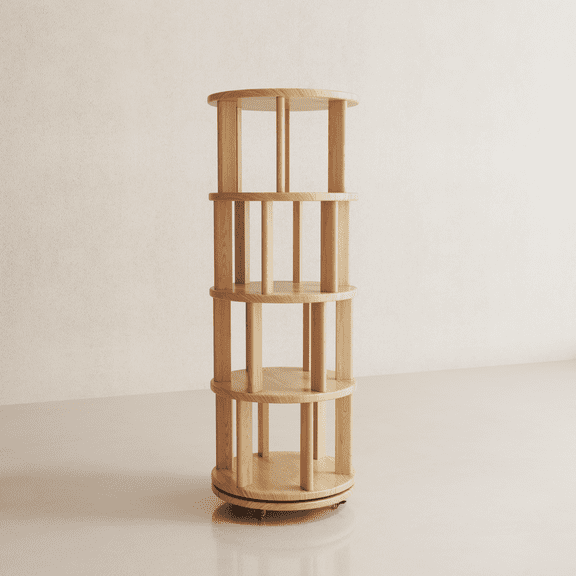 Solid Wood Rotating Bookshelf on Wheels 6 Tier Round Revolving Bookcase ...