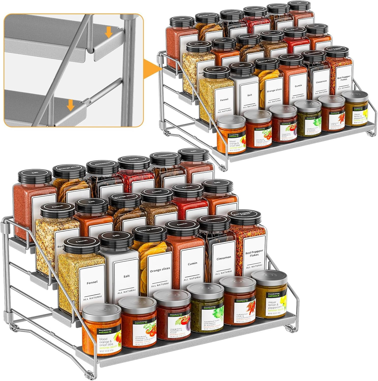 4 Tier Spice Rack Organizer for Cabinet, Spice Rack Organizer, Depth ...