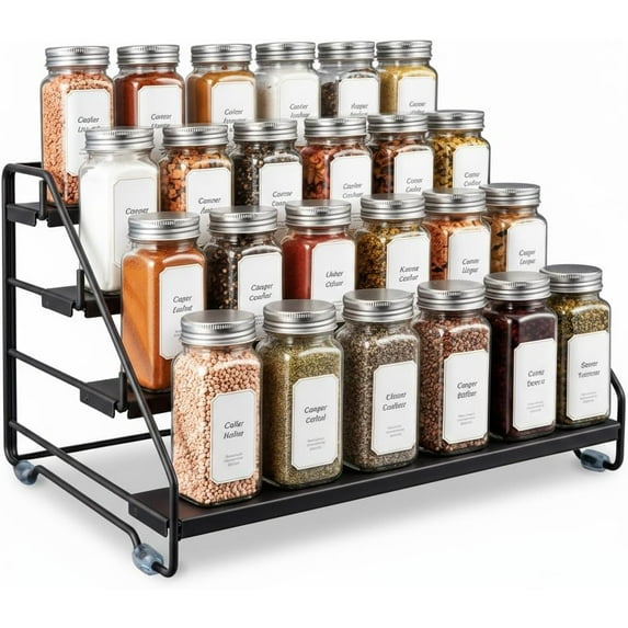 4 Tier Spice Rack Organizer for Cabinet, Step Adjustable Spice Shelf ...