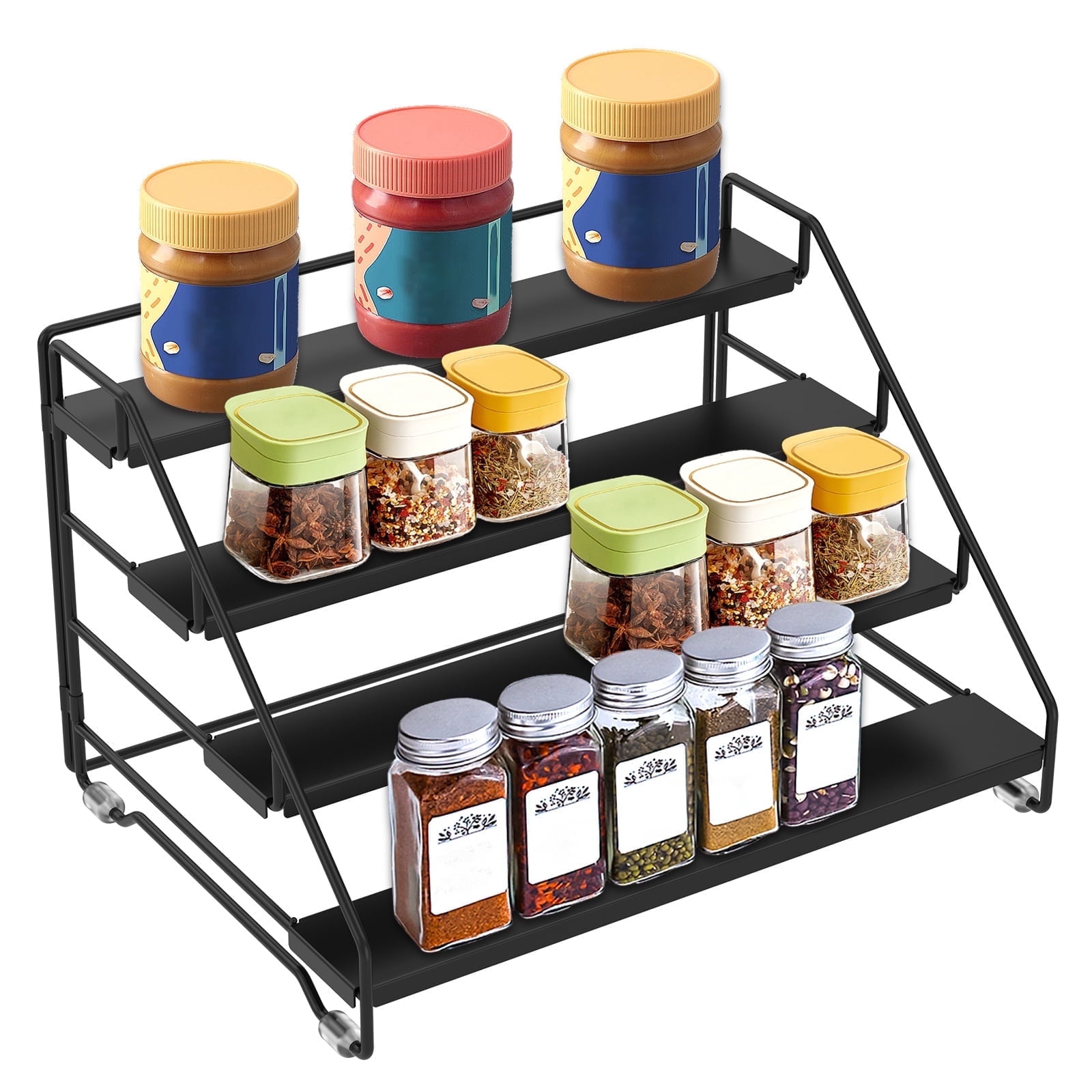 4 Tier Spice Rack Organizer Carbon Steel Seasoning Step Storage Shelf ...