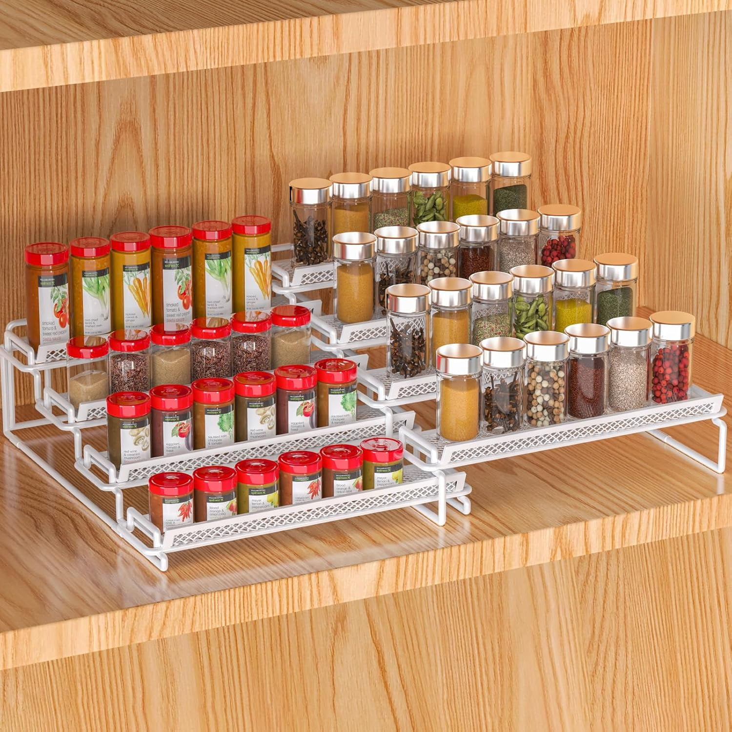 4 Tier Spice Rack Organizer for Inside Cabinet Expandable Display Riser ...