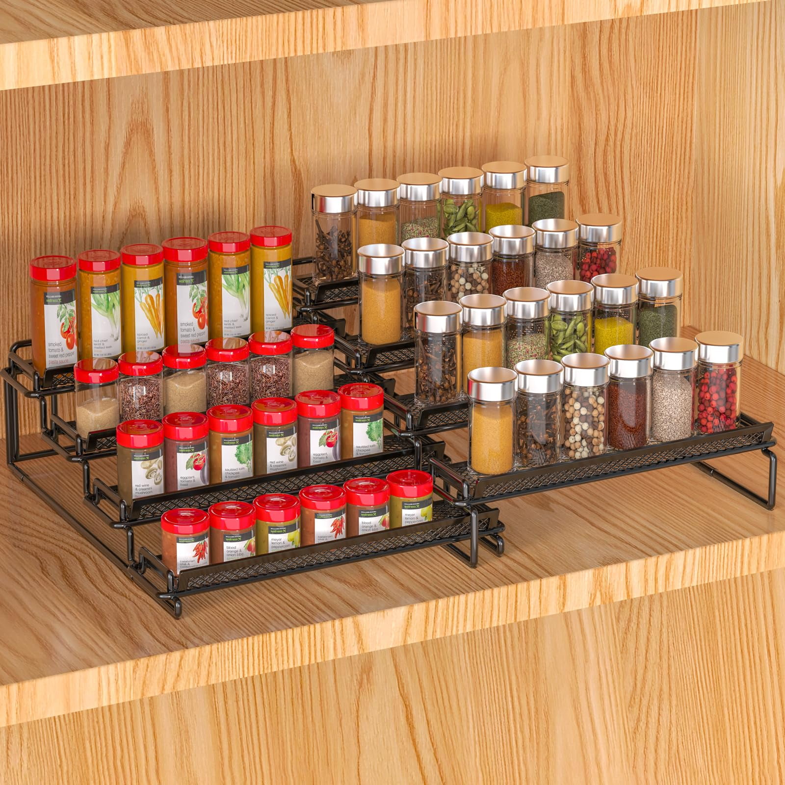 4 Tier Spice Rack Organizer for Inside Cabinet Expandable Display Riser ...