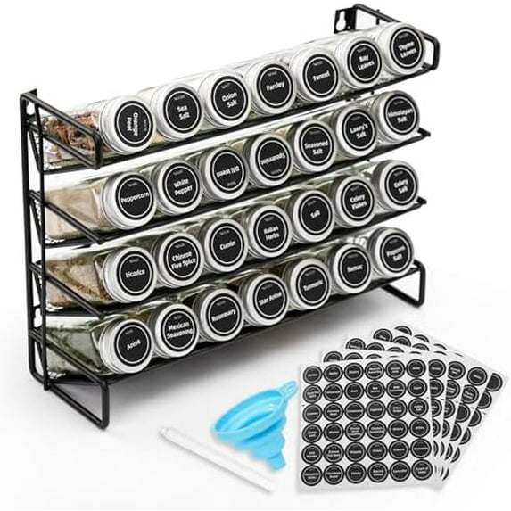 4-Tier Spice Rack Organizer Set – Wall Mounted or Countertop – Includes ...