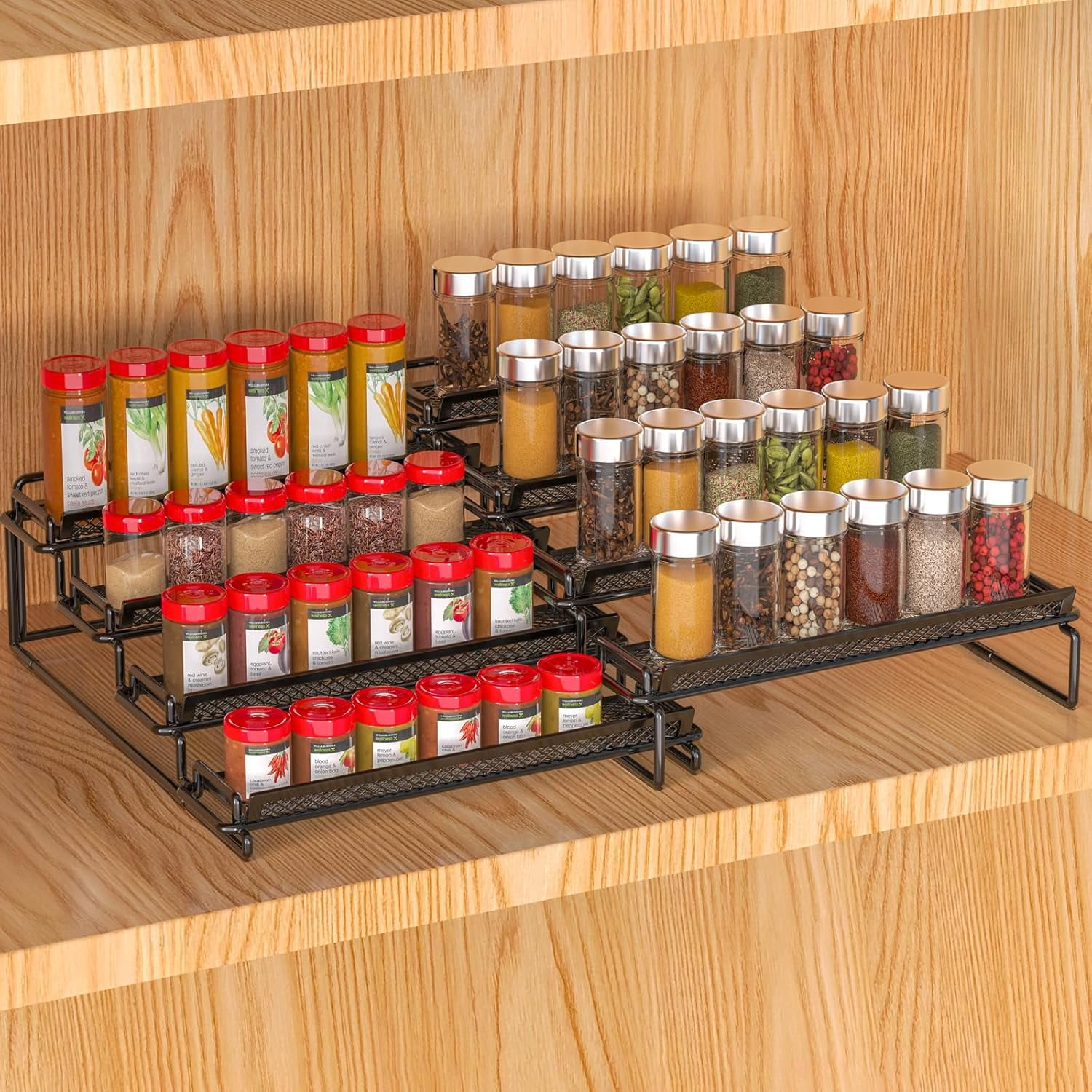 4 Tier Spice Rack Organizer for Cabinet, Black (2 PCS S&L) Seasoning ...
