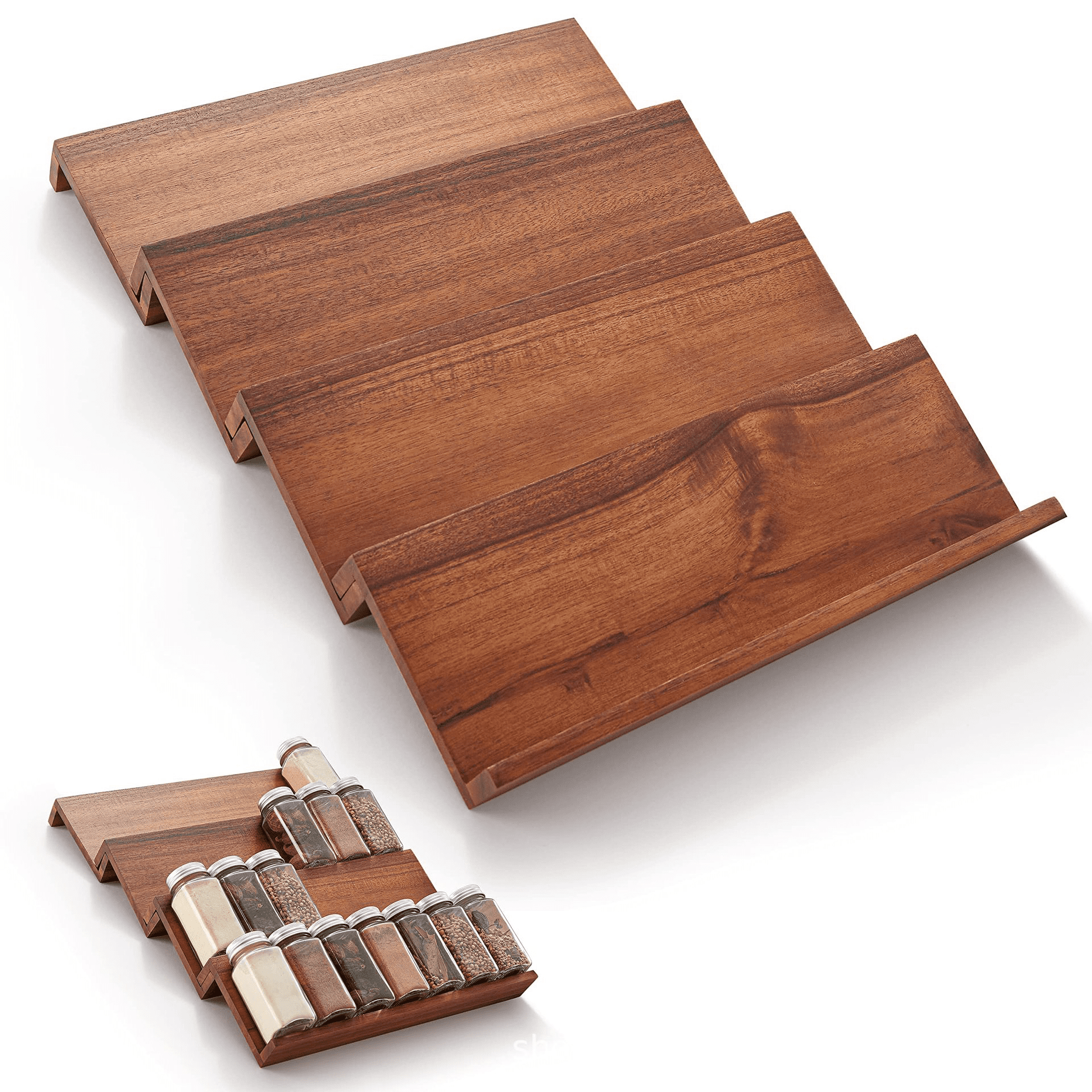 4 Tier Spice Rack Organizer for Drawer Acacia Wood Tray Spice Racks ...
