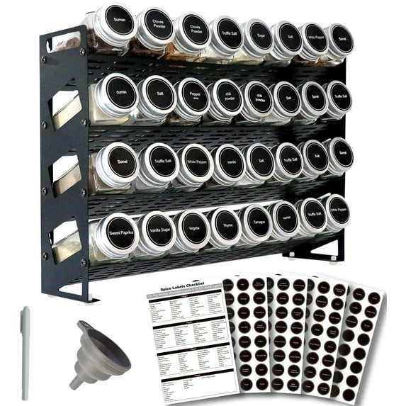 4 Tier Spice Rack Organizer with 32 Square Spice Jars and 160 Spice ...