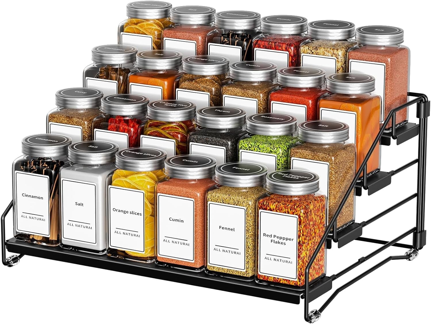 4 Tier Spice Rack for Cabinet, Spice Rack Organizer, Depth Adjustable ...