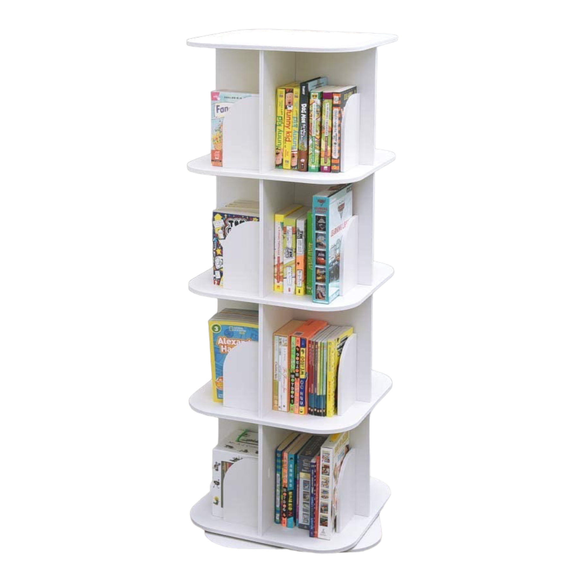 4 Tier Square Bookshelf, 360° Rotating Stackable Shelves Bookshelf ...