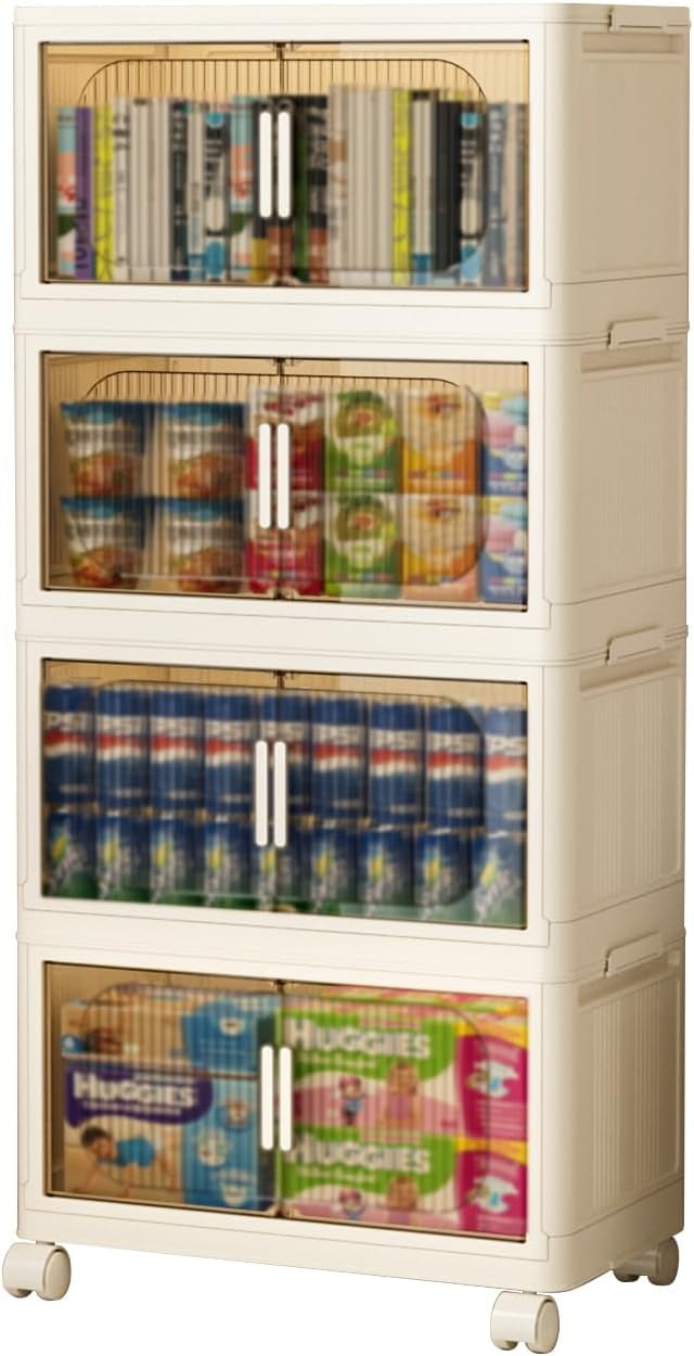 4 Tier Stackable 120QT Storage Bins with Lids and Wheels, Stackable ...