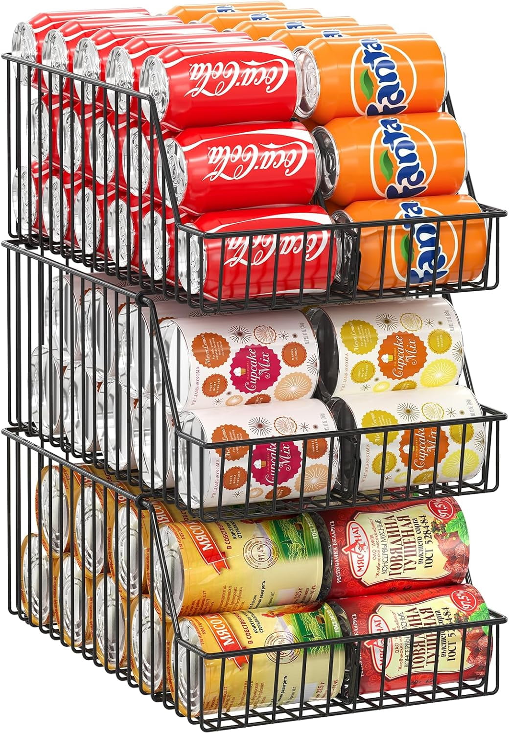 4-Tier Stackable Can Rack Organizer for Kitchen Pantry,Max Can Storage ...