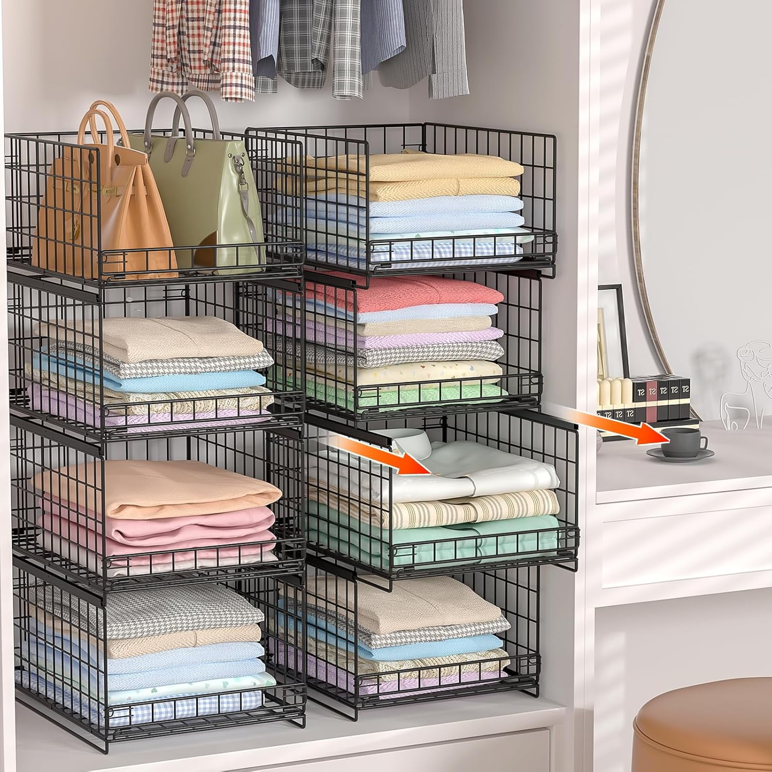 4-Tier Stackable Closet Organizers and Drawer Storage Shelves - Sliding ...
