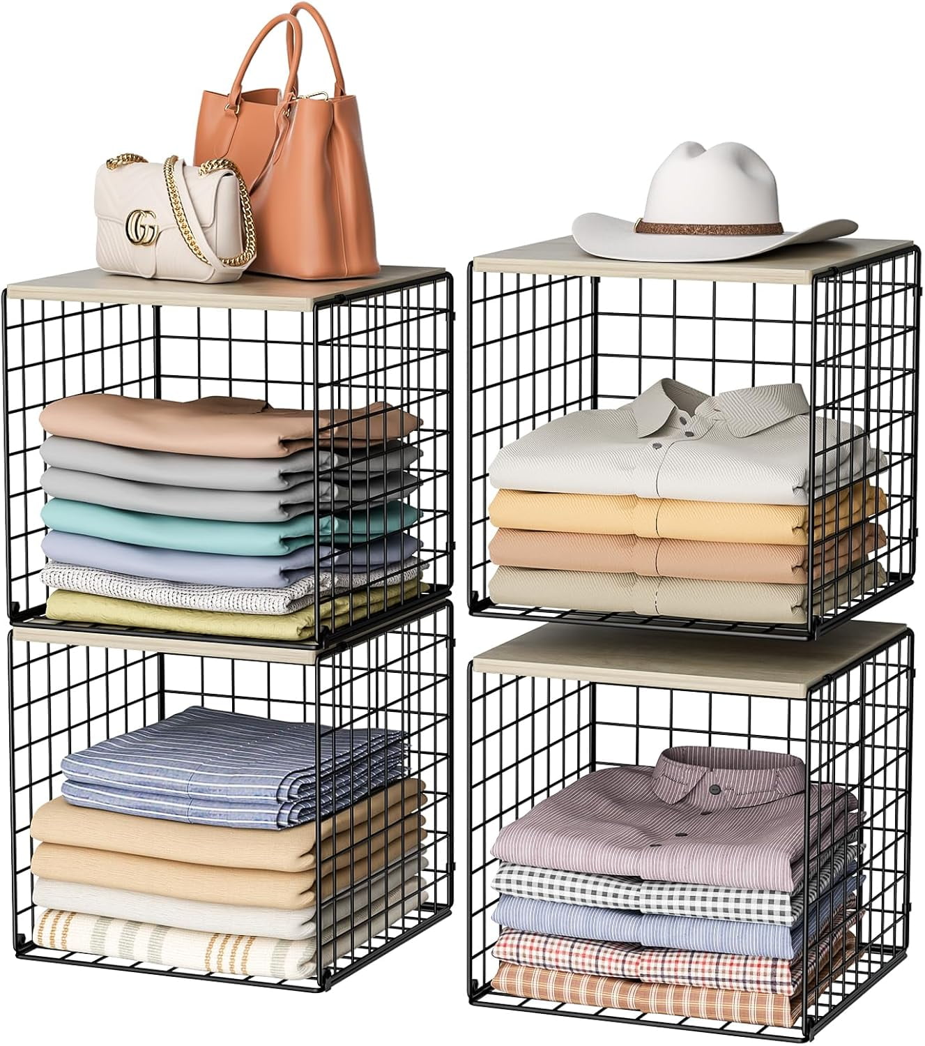 4-Tier Stackable Closet Organizers and Storage Basket, Shelves with ...
