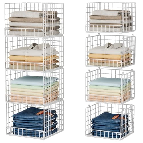 4-Tier Stackable Closet Organizers and Storage Baskets, Closet Shelf ...