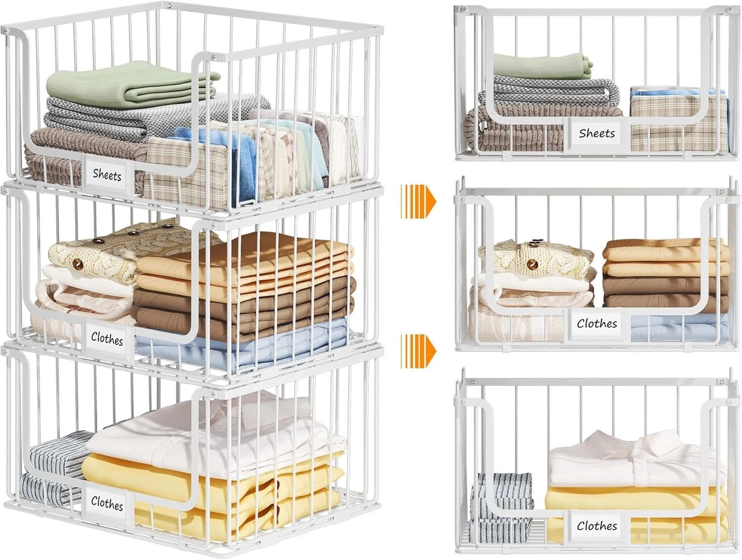 4-Tier Stackable Closet Organizers and Storage, Clothes Shelf Organizer ...