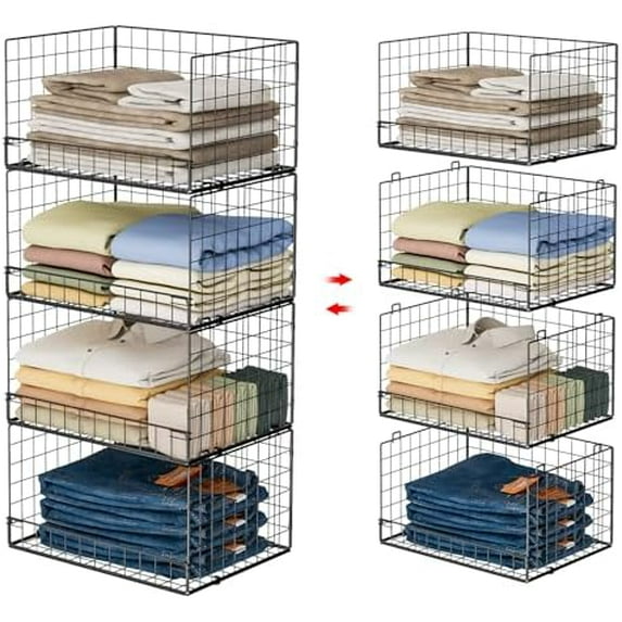 4-Tier Stackable Closet Organizers and Storage Shelves, Clothes Shelf ...