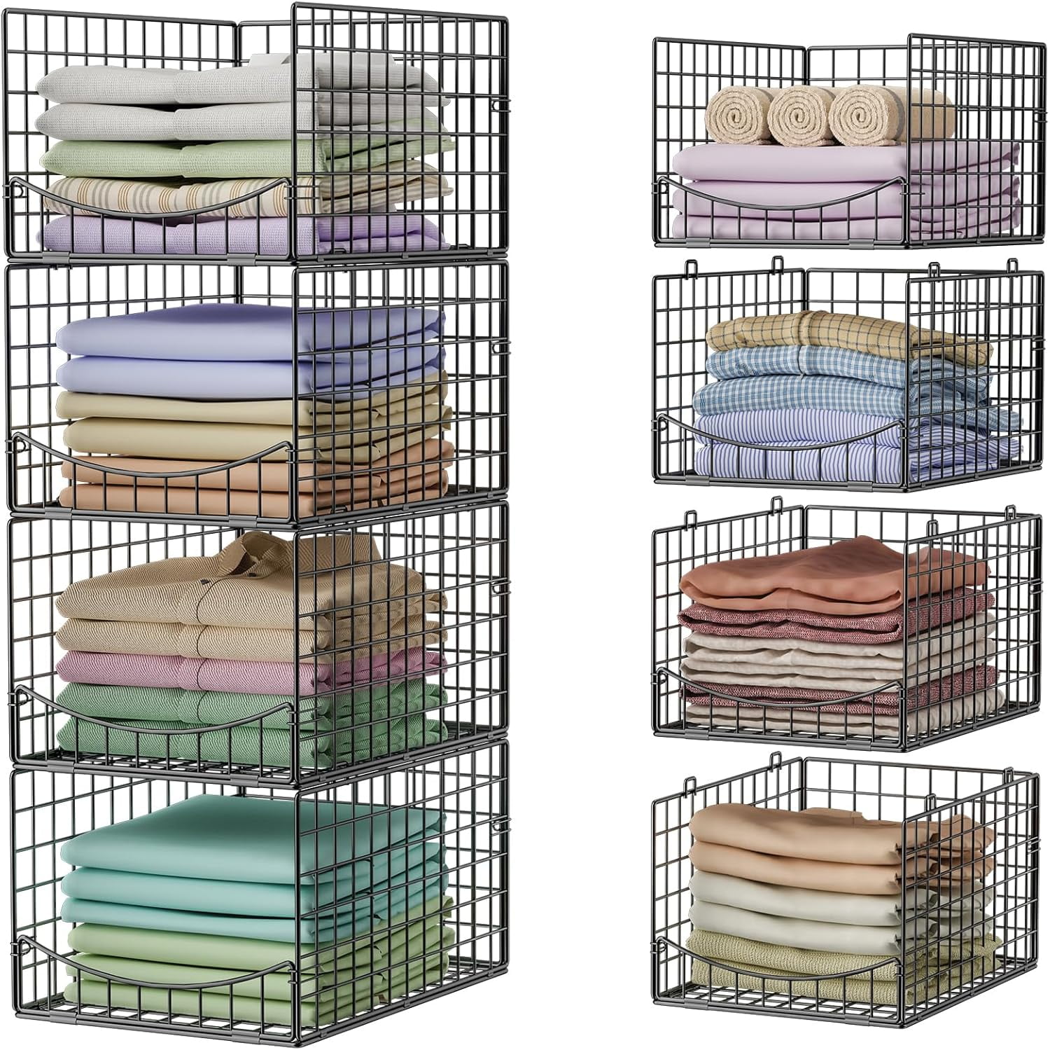 4-Tier Stackable Closet Organizers and Storage Shelves, Clothes Storage ...