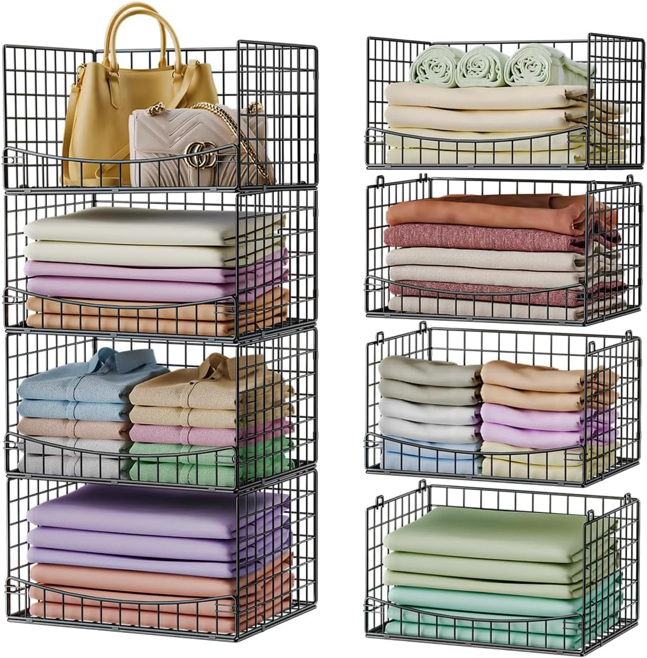 4-Tier Stackable Closet Organizers and Storage Shelves, Extend Clothing ...