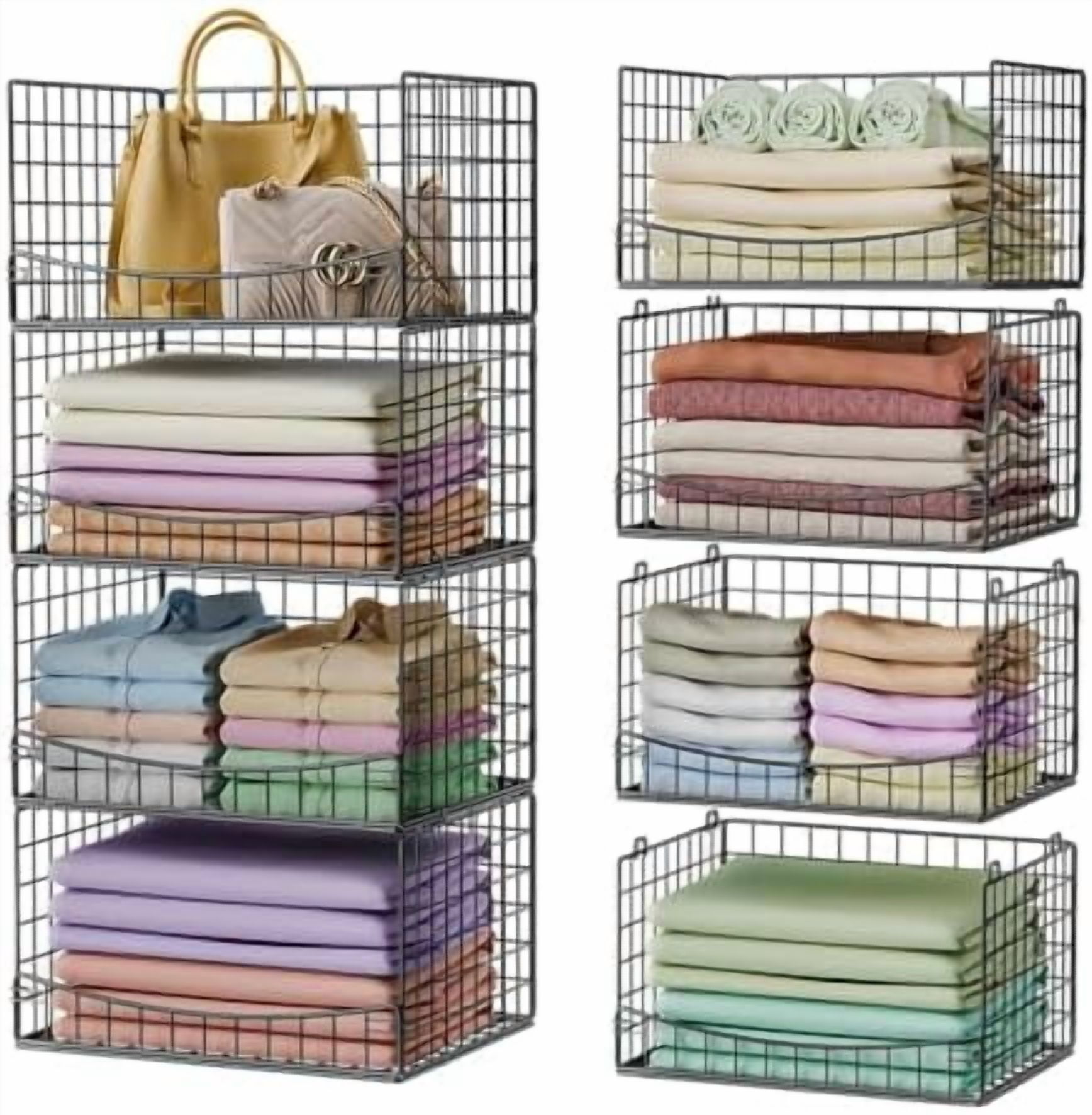 4-Tier Stackable Closet Organizers and Storage Shelves, Extend Clothing ...
