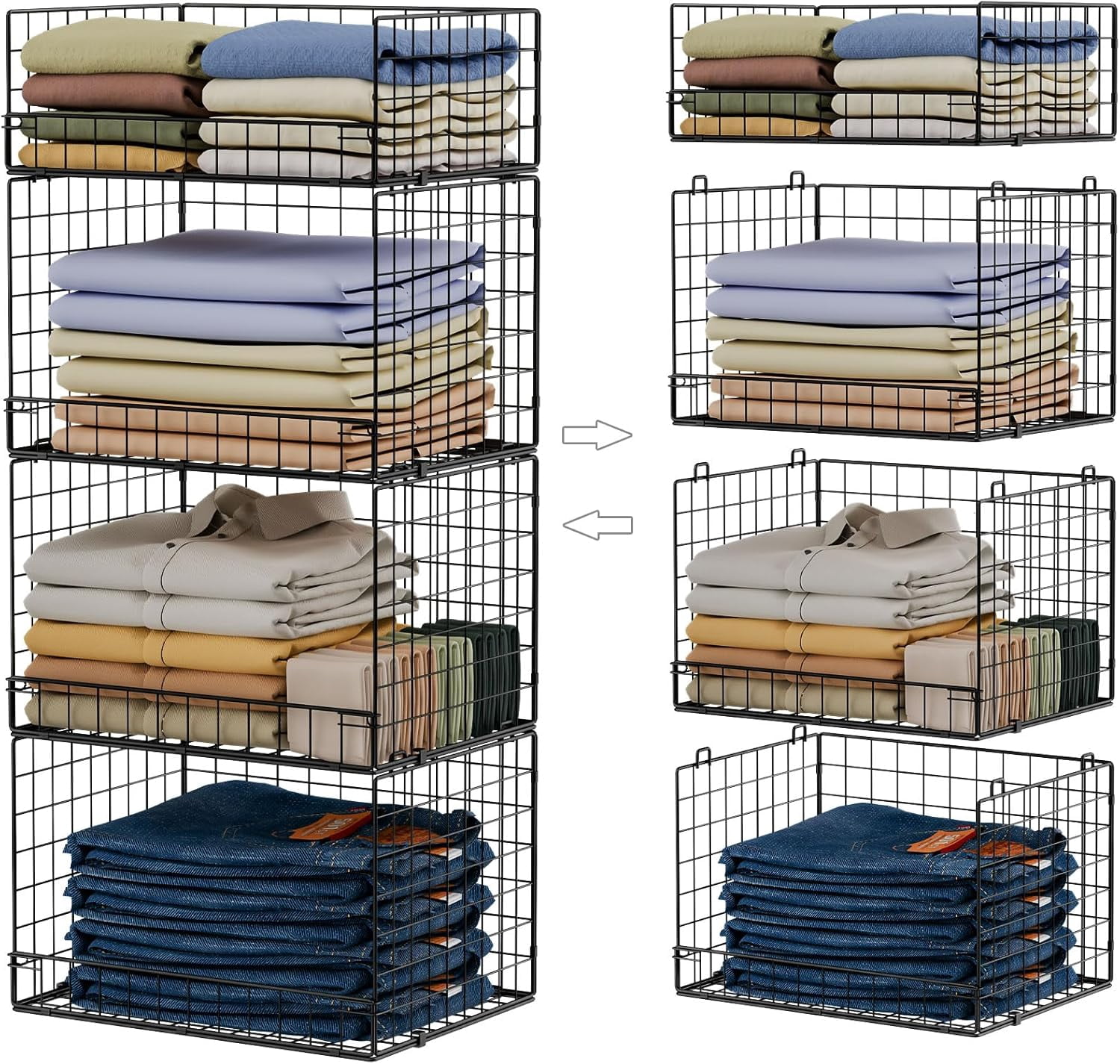 4 Tier Stackable Closet Organizers and Storage Shelves, Foldable Closet ...