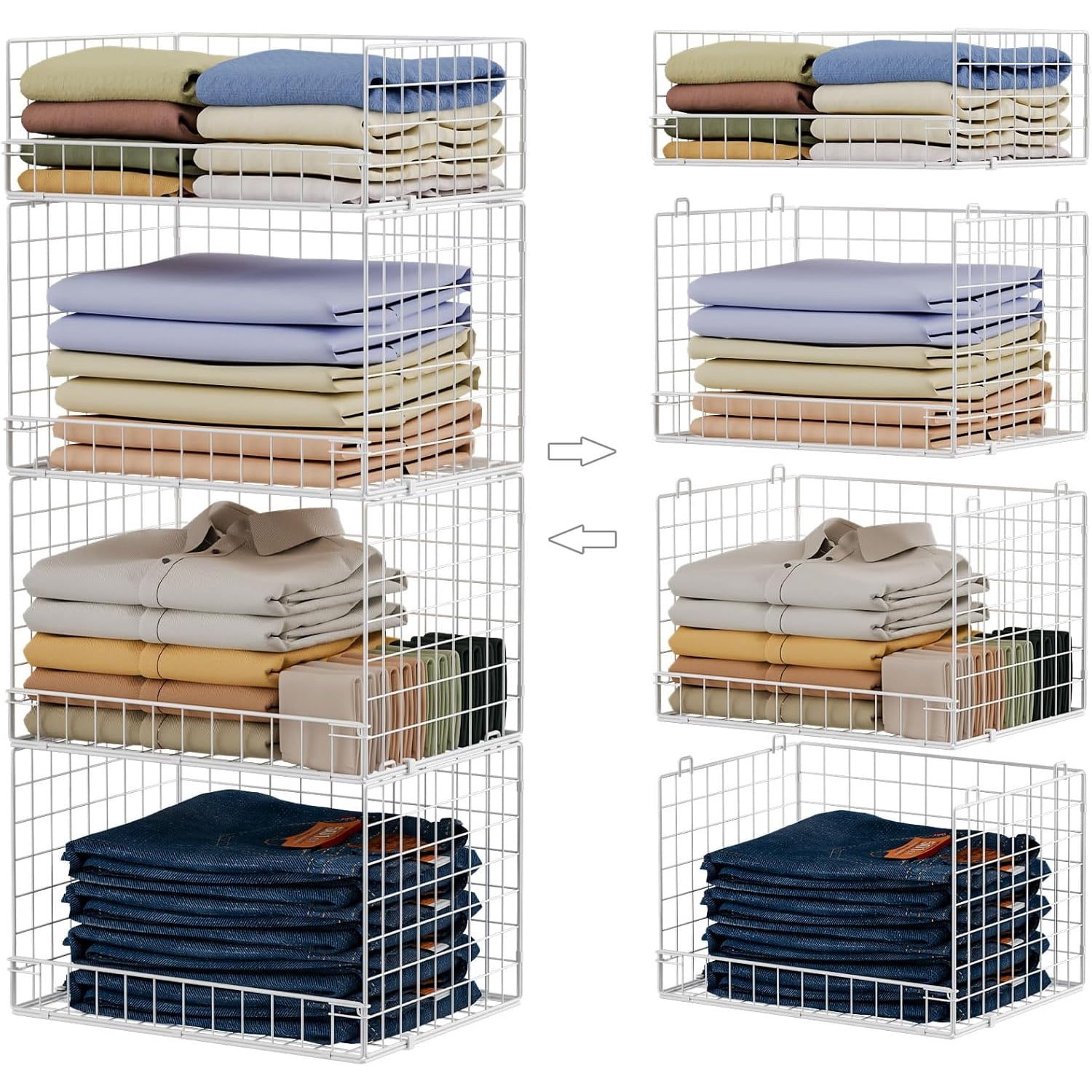 4 Tier Stackable Closet Organizers and Storage Shelves, Foldable Closet ...