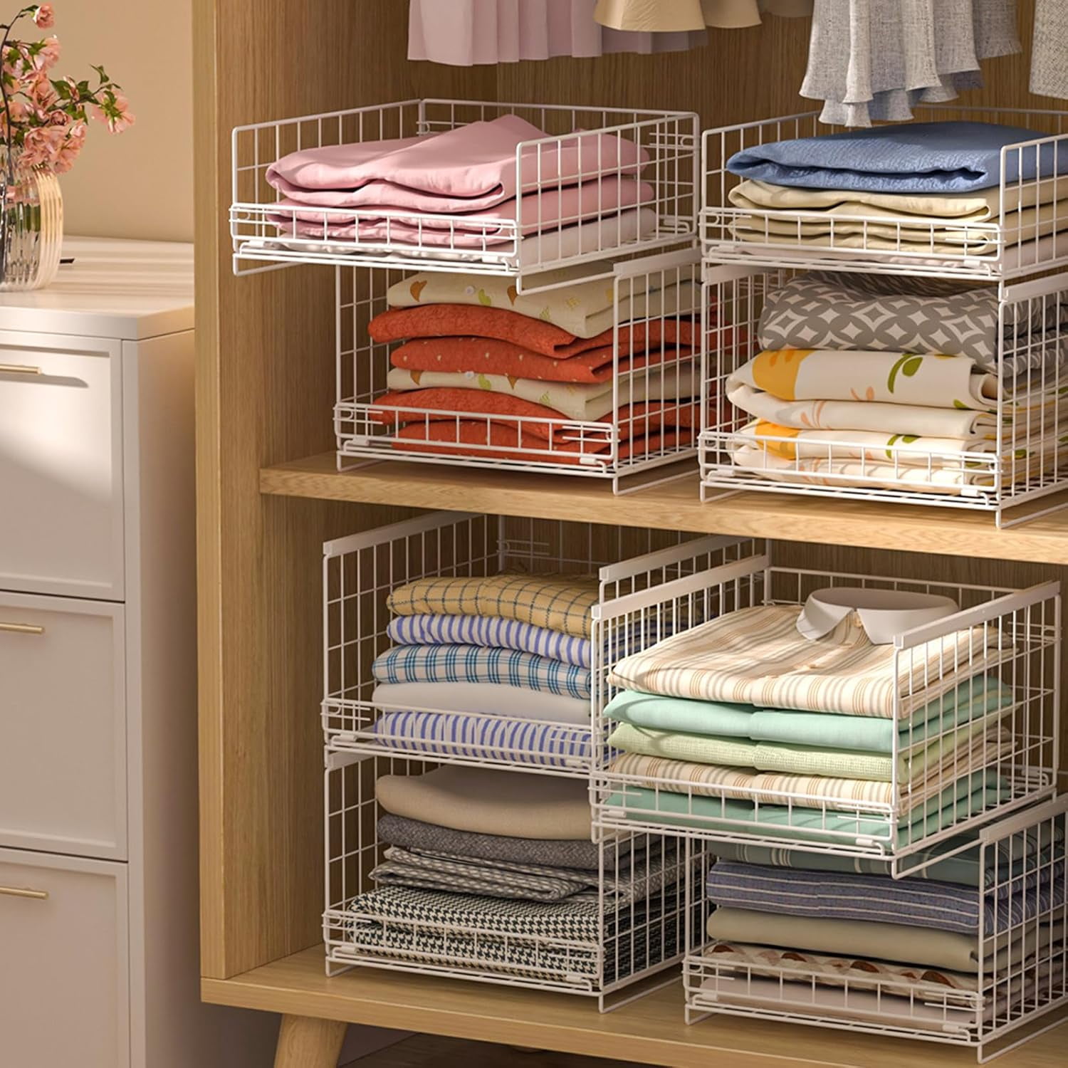 4-Tier Stackable Closet Organizers and Storage Shelves, Sliding Storage ...