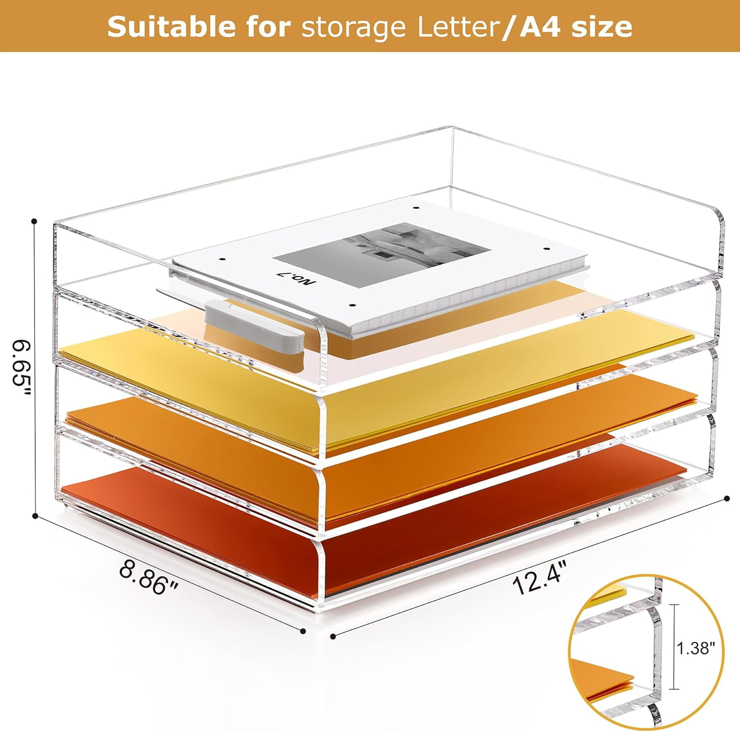 4 Tier Stackable Letter Tray, Acrylic Paper Organizer File Trays Paper ...