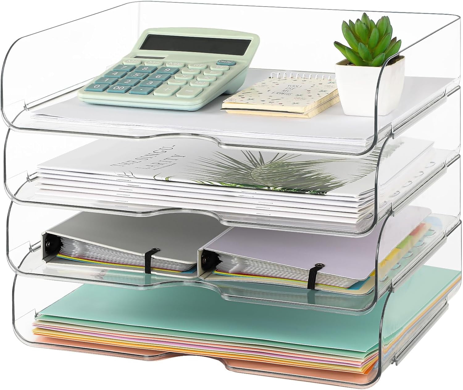 4 Tier Stackable Letter Tray, Metal Mesh File Storage Desktop Organizer ...