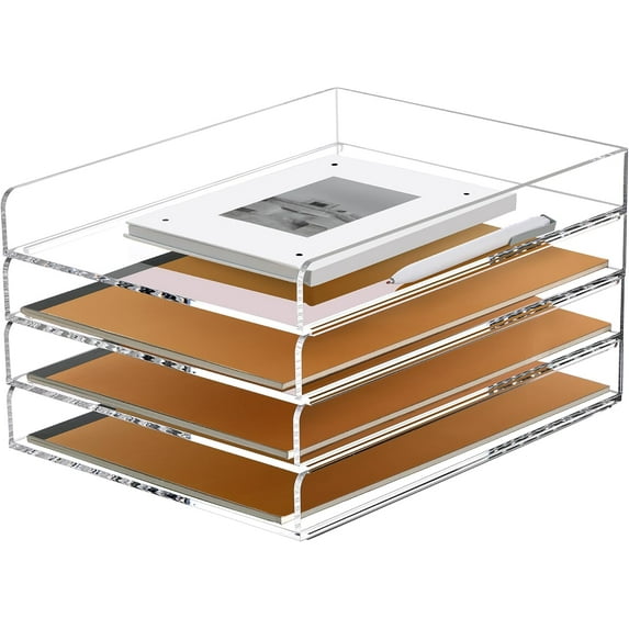 4 Tier Stackable Paper Letter Tray, Acrylic Vertical File Tray A4 Desk ...