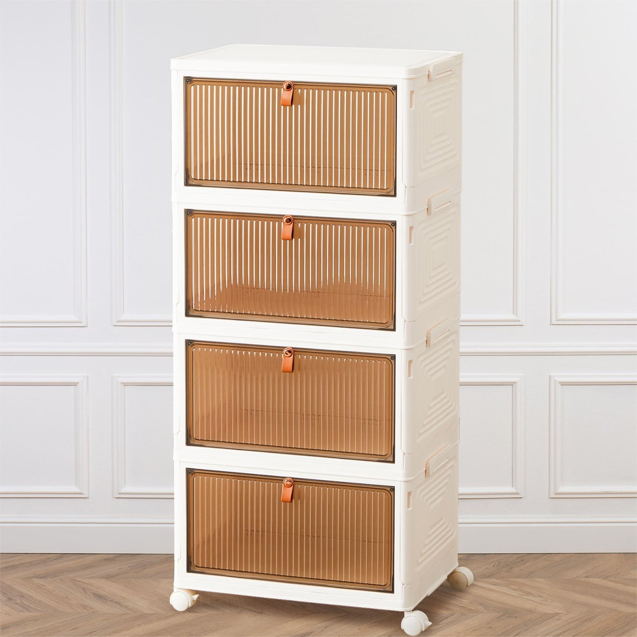 4 Tier Stackable Plastic Storage Bins, Foldable Storage Cabinet with ...