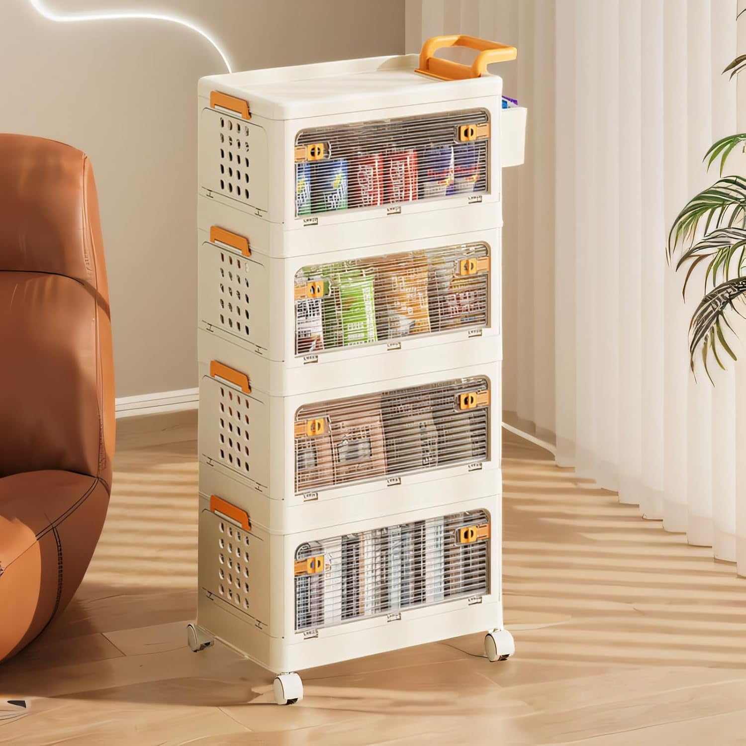 4 Tier Stackable Plastic Storage Bins with Lid, 44 Qt Foldable Storage ...