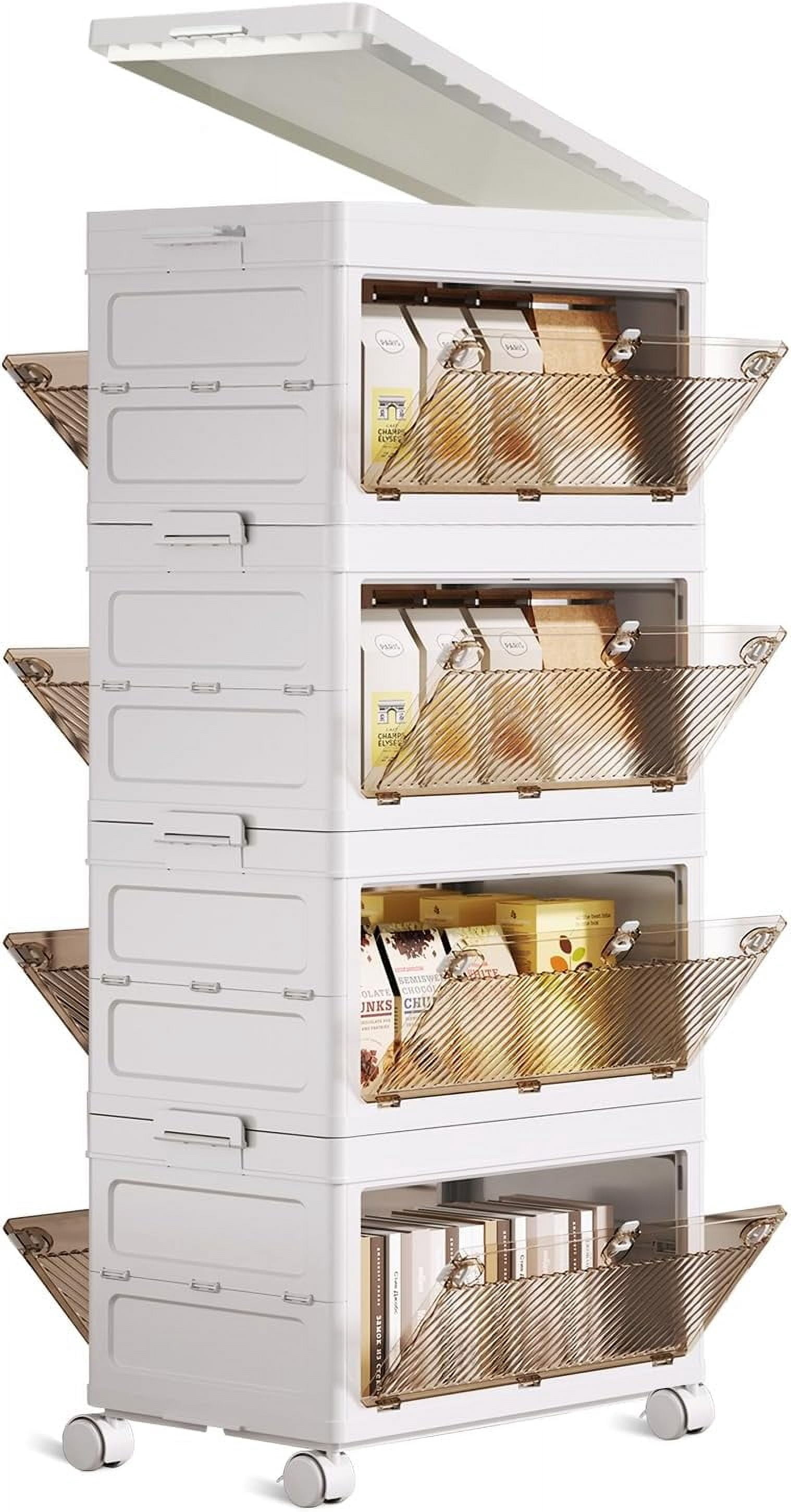 4 Tier Stackable Plastic Storage Bins with Lid & Wheel, 144QT ...