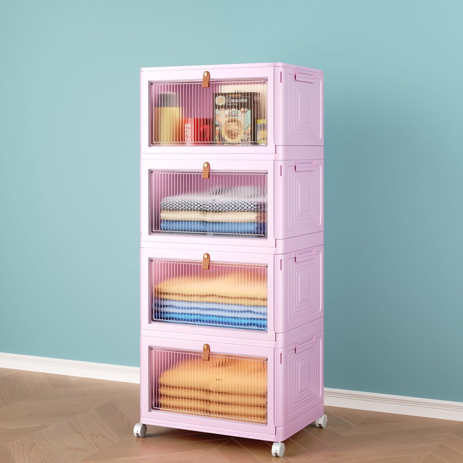 4 Tier Stackable Plastic Storage Bins with Lid and Wheels - 23 QT ...