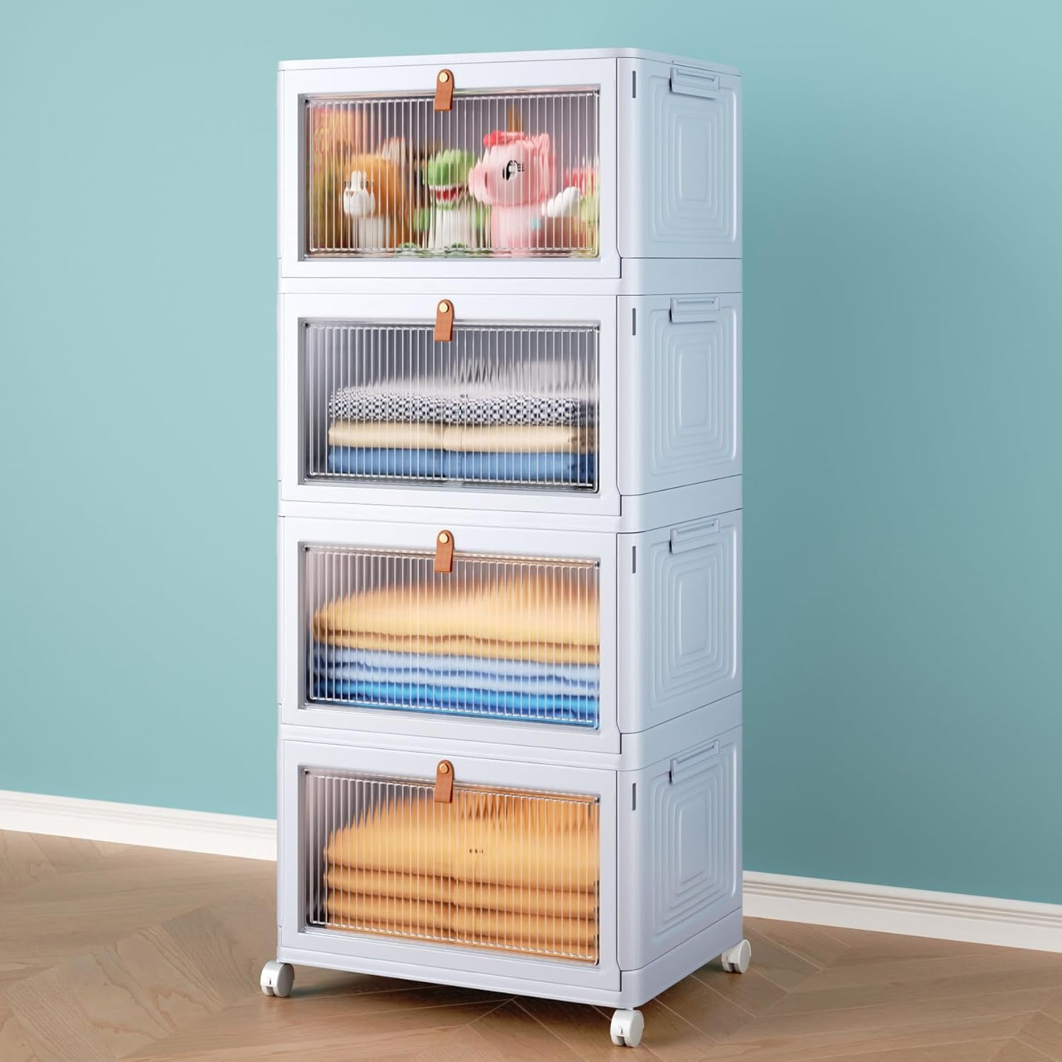 4 Tier Stackable Plastic Storage Bins with Lid and Wheels - 23 QT ...