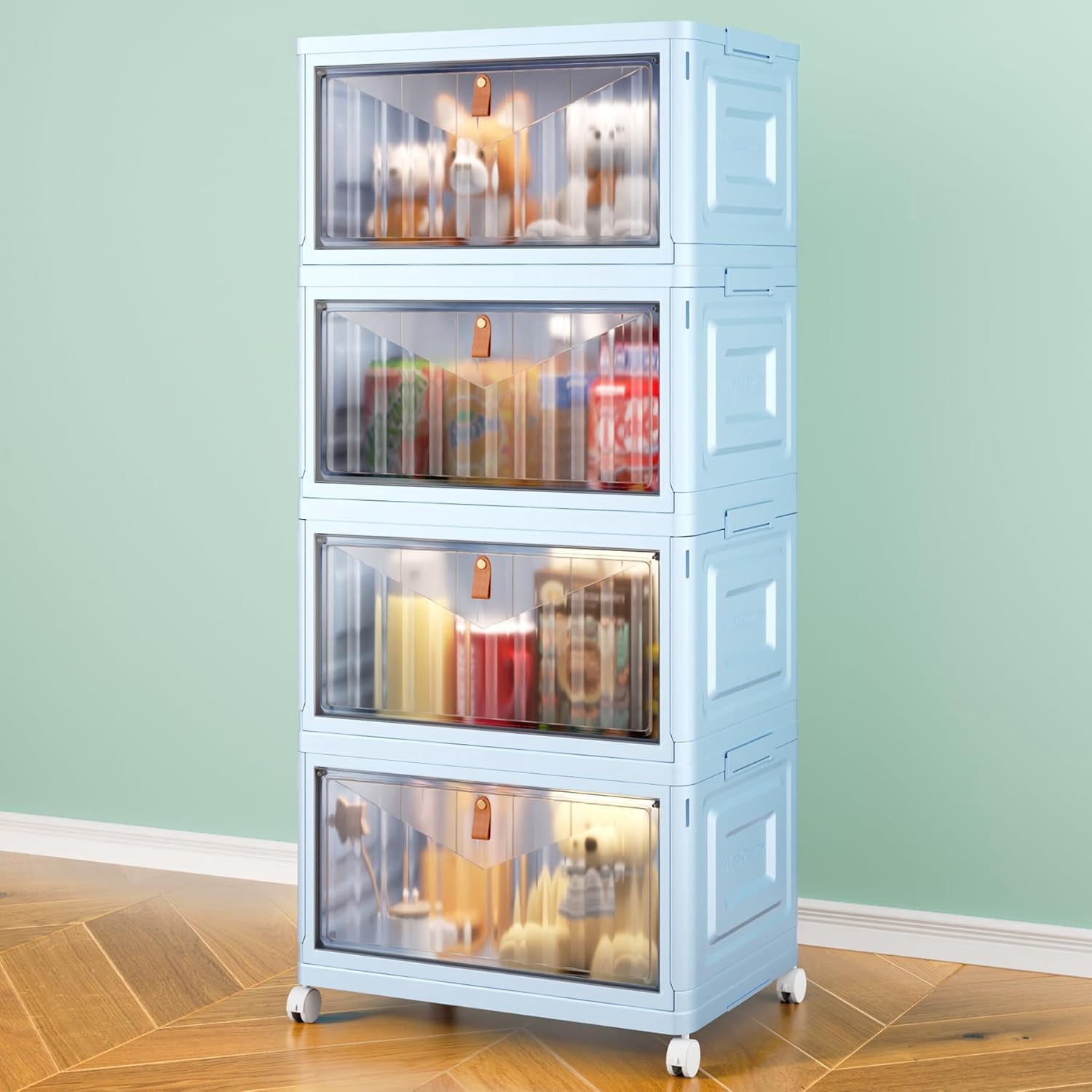 4 Tier Stackable Plastic Storage Bins with Lid and Wheels - 23 QT ...