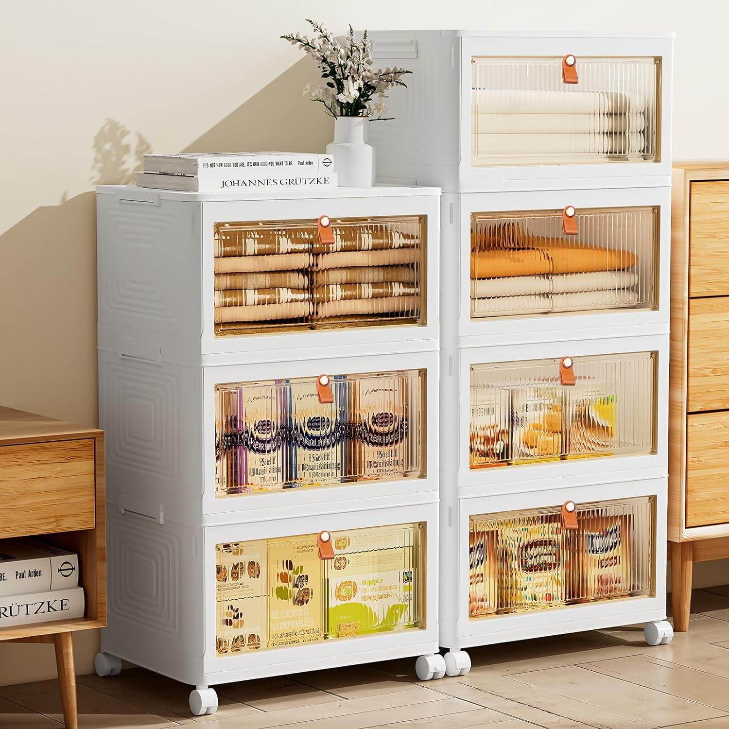 4 Tier Stackable Plastic Storage Bins with Lids 23QT, Collapsible ...