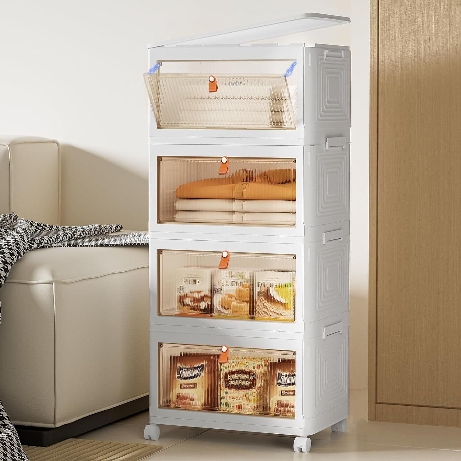 4 Tier Stackable Plastic Storage Bins with Lids 23QT, Collapsible ...