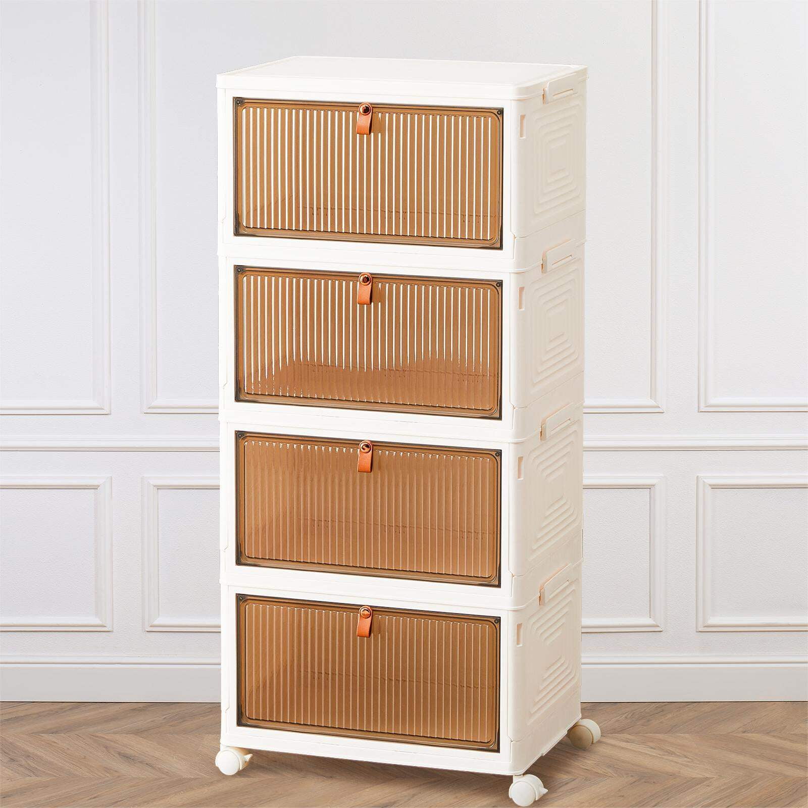 4 Tier Stackable Plastic Storage Bins With Lid 23Qt Foldable Organizers ...