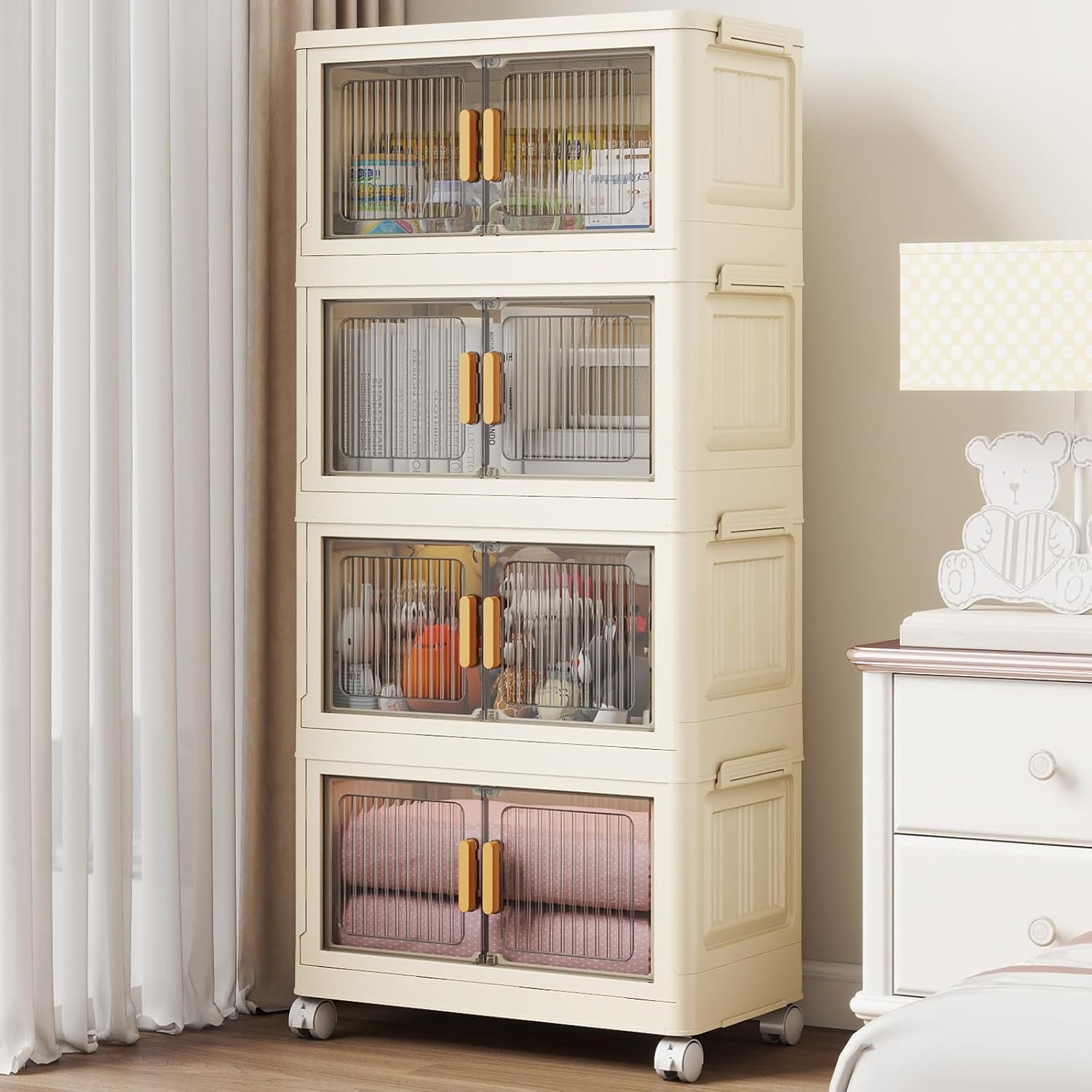 4 Tier Stackable Plastic Storage Bins with Lids 48QT, Collapsible ...