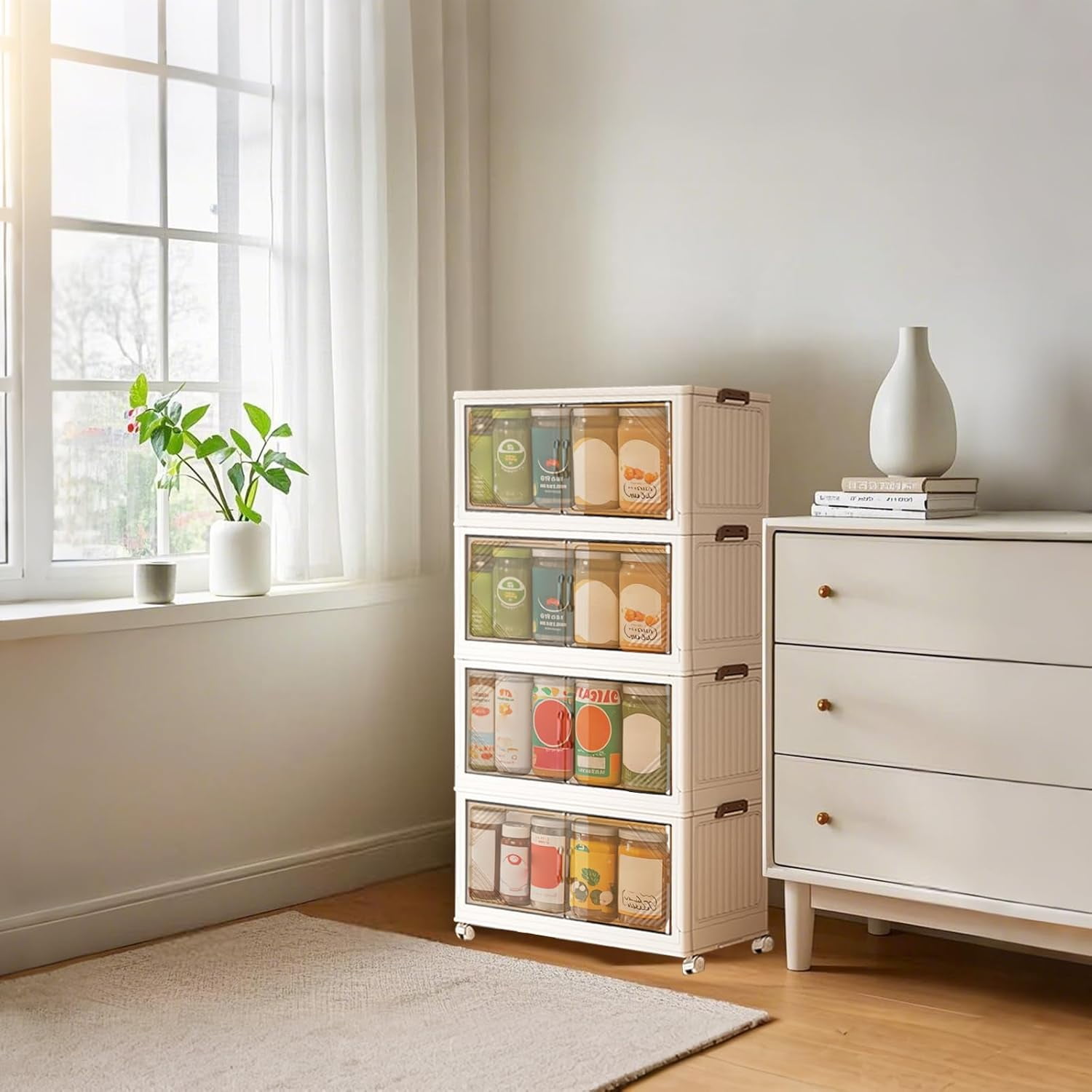 4 Tier Stackable Plastic Storage Boxes, Plastic Storage Boxes With 1 ...