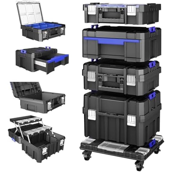 4 Tier Stackable Rolling Tool Box with Wheels | Modular Tool Organizer ...