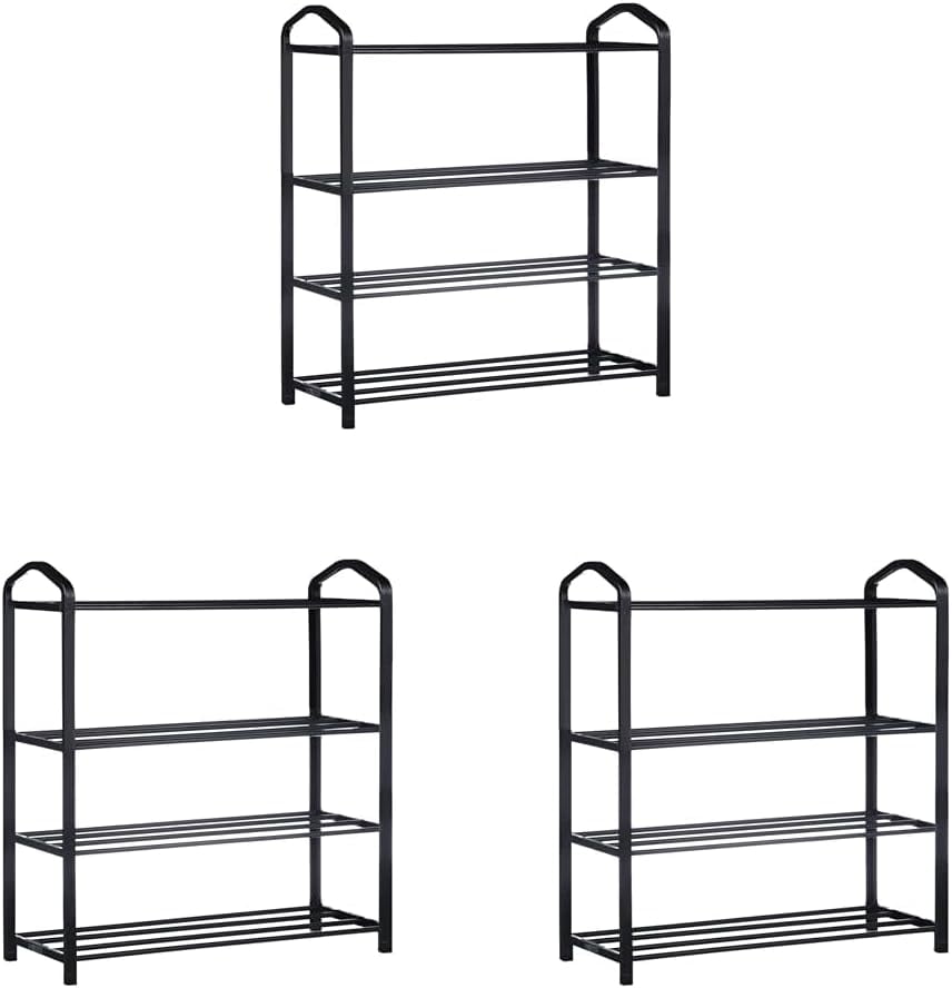 4-Tier Stackable Shoe Rack, 12-Pairs Sturdy Shoe Shelf Storage, Black ...